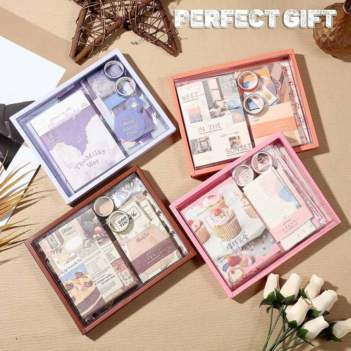 Crtiin 1388 Pcs Scrapbooking Supplies Kit, Christmas Aesthetic Scrapbook Kit Journaling Supplies for A6 Grid Notebook, Stationery, Aesthetic Scrapbook Paper DIY Art Craft Gift for Women