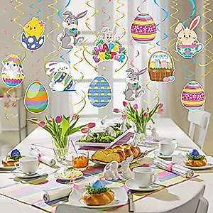 Easter Hanging Decorations, 50PCS Easter Hanging Swirls Decorations, Easter Party Supplies, Easter Egg Hunt Decorations, Easter Bunny Foil Ceiling Decorations, Happy Easter Hanging Swirls for Party