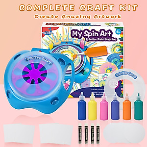 Spin Art Machine Variable Speed, Battery Operated Spinner - Paint Spinner with Splatter Guard, Washable Paint, Spin Art Kit, Art Design Card, Stem Toys, Kid Arts and Crafts, Girls Boys
