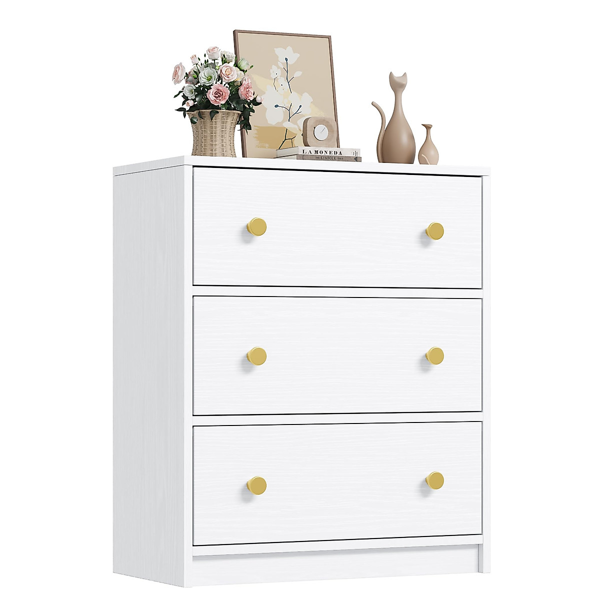 Nicehill 3 Drawer Dresser, White Nightstand for Bedroom with Fabric Drawers, Small Dresser Bedside Table Chest of Drawers for Bedroom, Hallway, Entryway, Closets,Kids' Room (White)