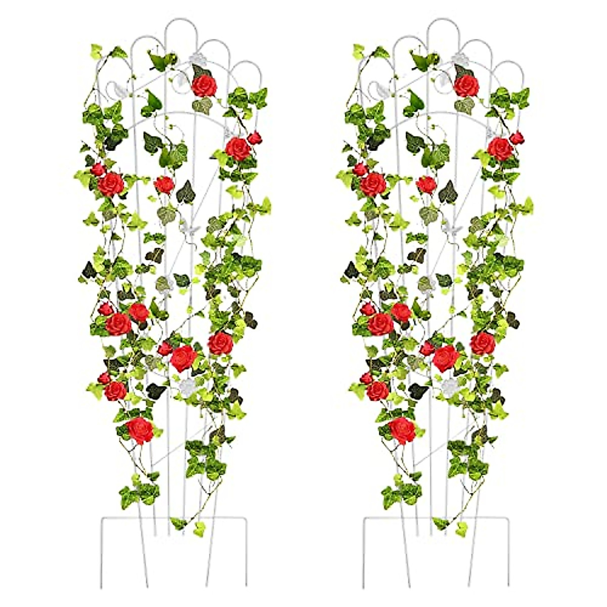 XYADX Metal Detachable Trapezoidal Garden Trellis for Climbing Plants, 60 Inches Sturdy Patio Plant Support for Indoor Plants Trellis for Rose, Vegetable Flower, Backyard Pack of 2 - White
