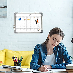 EOOUT Monthly Calendar Dry Erase Whiteboard for Wall, 16" x 12" Magnetic WhiteBoard, Portable Hanging Double-Sided White Board for Office Drawing Kitchen Planning Memo, School Home Memo to Do List