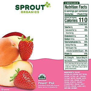 Sprout Organic Baby Food, Stage 4 Toddler Pouches, Apple Apricot & Strawberry Power Pak, 4 Oz, Pack of 12