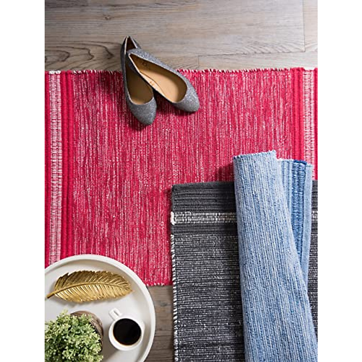 DII Variegated Recycled Yarn Modern Edge Stripe, 2x3', Red