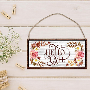Maple Leaf Floral Hello Fall Welcome Hanging Sign Wooden Home Decor Plaque, Outdoor Indoor Wood hanging Sign for Thanksgiving, Autumn Harvest Wooden Front Door Sign Wall Porch Farmhouse Decor -34