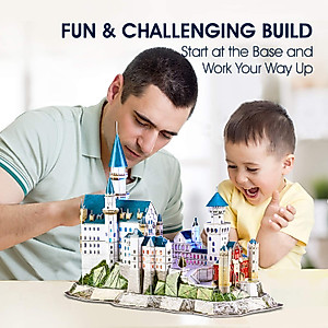 CubicFun 3D LED Castle Puzzles for Adults and Kids, Germany Architectures Building Model Kits Toys Gifts for Women and Men, Multi-Color Lights Neuschwanstein Castle 128 Pieces