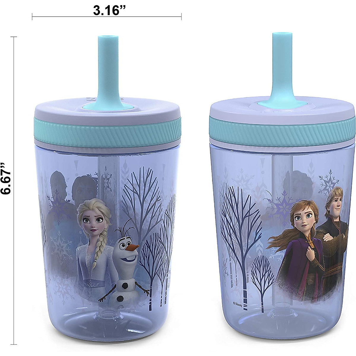 Zak Designs Disney Frozen II Movie Kelso Tumbler Set, Leak-Proof Screw-On Lid with Straw, Made of Durable Plastic and Silicone, Perfect Bundle for Kids (Frozen 2 Olaf, 15 oz, BPA-Free, 2pc Set)