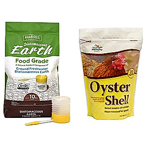 HARRIS Diatomaceous Earth Food Grade, 10lb with Powder Duster Included in The Bag & Manna Pro Crushed Oyster Shell | Egg-Laying Chickens | 5 LB