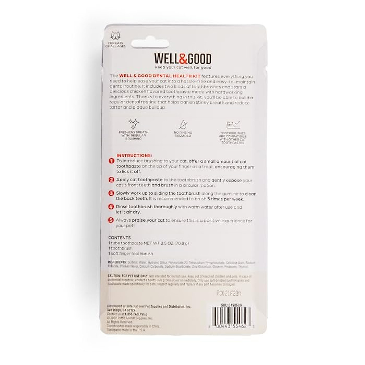 Well & Good Cat Dental Health Kit with Chicken Flavored Toothpaste 2.5 oz.