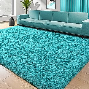 Quenlife Soft Bedroom Rug, Plush Shaggy Carpet Rug for Living Room, Fluffy Area Rug for Kids Grils Room Nursery Home Decor Fuzzy Rugs with Anti-Slip Bottom, 3 x 5ft, Teal Blue