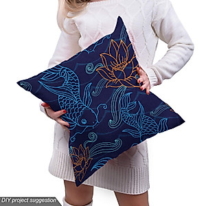 Ambesonne Fish Fabric by The Yard, Oriental Koi Fish Floral Arrangement Petals and Leaves Doodle Style Animal, Decorative Fabric for Upholstery and Home Accents, 3 Yards, Orange Blue