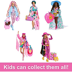 Barbie Extra Fly Ken Doll with Beach-Themed Travel Clothes & Accessories, Tropical Outfit with Boogie Board & Duffel Bag