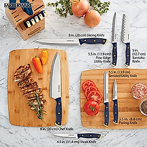 Farberware Triple Riveted Knife Block Set, 15-Piece, Navy and Gold