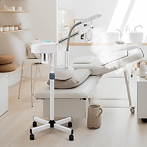 Fitnessclub 2 in1 Facial Steamer 5x LED Magnifying Lamp Hot Ozone Beauty Salon Face Equipment for Moisturizing, White