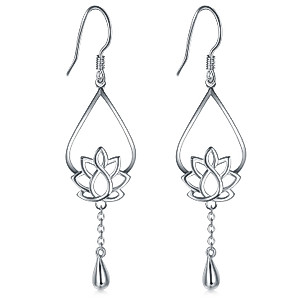 925 Sterling Silver Earrings, BoRuo Lotus Flower Yoga Earrings