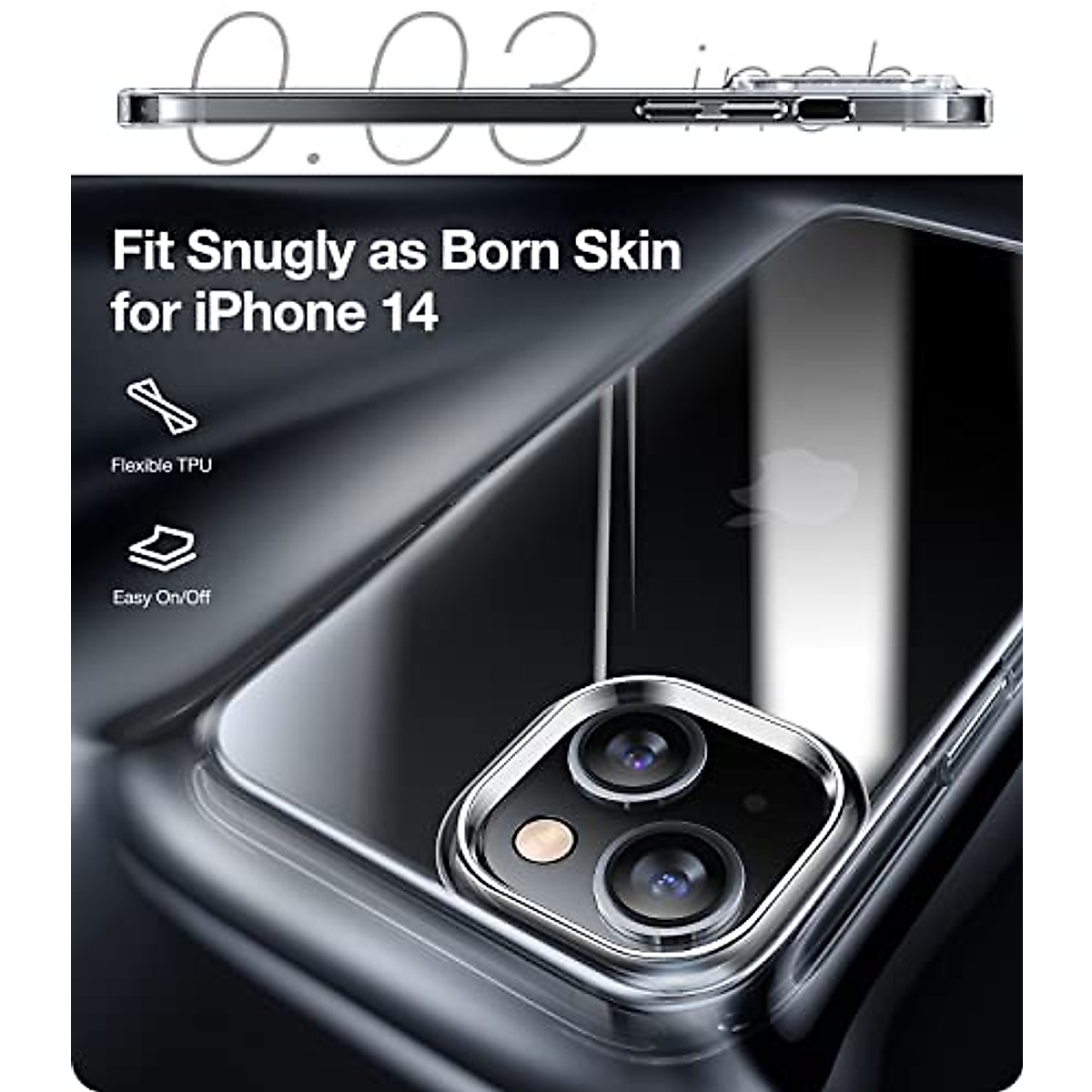 TORRAS Crystal Clear Designed for iPhone 14 Case, [Non-Yellowing] Slim Fit Ultra Thin [Military Drop Protection] Soft Silicone TPU Shockproof Protective Cover Case for iPhone 14 6.1 Inch, Clear