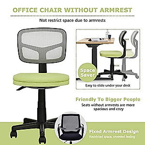 Giantex Armless Desk Chair, Low-Back Computer Chair Ergonomic Small Task Chair with Adjustable Height, Y-Shaped Support for Adults Teens Kids, 360° Swivel Office Chair (Green)