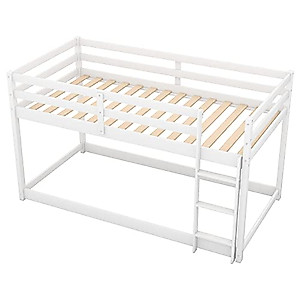 Twin Over Twin Mood Bunk Bed Frame with Safety Guard Rail and Ladder, Space-Saving, No Box Spring Needed, Noise Free (White)