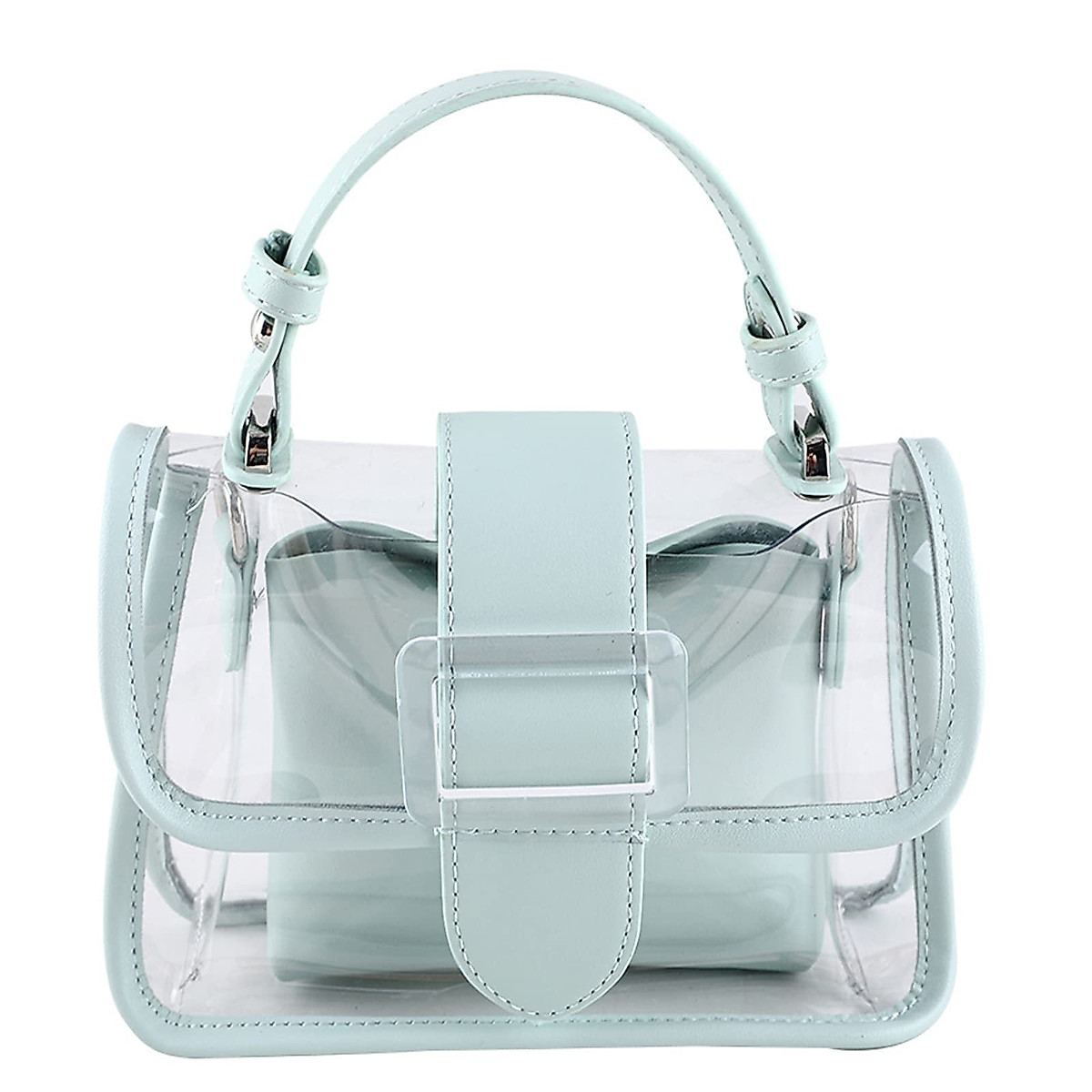 Women Clear Handbag Purse 2 in 1 Chain Shoulder Crossbody Bag Top-handle PVC Transparent Tote Satchel Tote Bag, Green