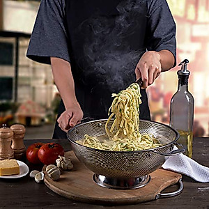LiveFresh Stainless Steel Micro-Perforated 5-Quart Colander - Professional Strainer with Heavy Duty Handles and Self-draining Solid Ring Base - Dishwasher Safe