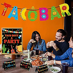 Taco Bar Decoration Kit Mexican Banner Table Sign Food Tent Cards Cinco De Mayo Fiesta Birthday Party Bachelorette Bridal Shower Favors Supplies,Set of 22