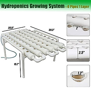 INTBUYING PVC Hydroponics Growing System, 54 Sites 6 Pipes Grow Kit for Leafy Vegetables, 1 Layers Hydroponic Kit with 110V Pump, Hose, Basket, Planting Sponges