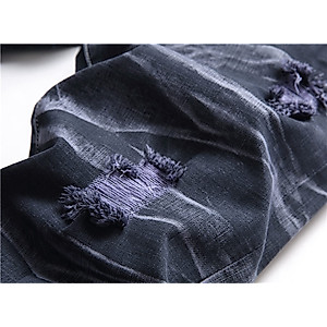 Men's Stylish Tied Dyed Jeans Ripped Stretch Printed Slim Fit Denim Pants Casual Straight Washed Distressed Jean (Purple,36)