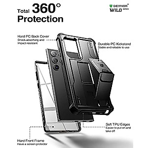 Dexnor for Samsung Galaxy S22 Ultra Case/6.8 inches, [Built in Screen Protector and Kickstand] Heavy Duty Military Grade Protection Shockproof Protective Cover for Samsung Galaxy S22 Ultra 5G,Black