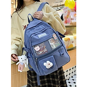 Large Backpack Women Students Carry On Backpack Hiking Backpack Outdoor Sports Rucksack Casual Daypack School Bag (Blue with rabbit)
