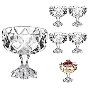 Homaisson Glass Dessert Bowls 6 Pcs, 9.5 oz Footed Crystal Trifle Bowls, Large Dessert Cups for Ice Cream, Sundaes, Parfait, Milkshakes, Fruits, Pudding, Snack, Cereal, Nuts, 4.3×4.5 in, XL