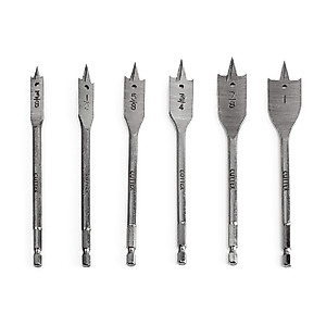 CUTTEX TOOLS Spade Drill Bit Set, 6 Pcs Drill Bit for Woodworking, 3/8" to 1", Full Set, Paddle Flat Bits, Nylon Storage Pouch Included