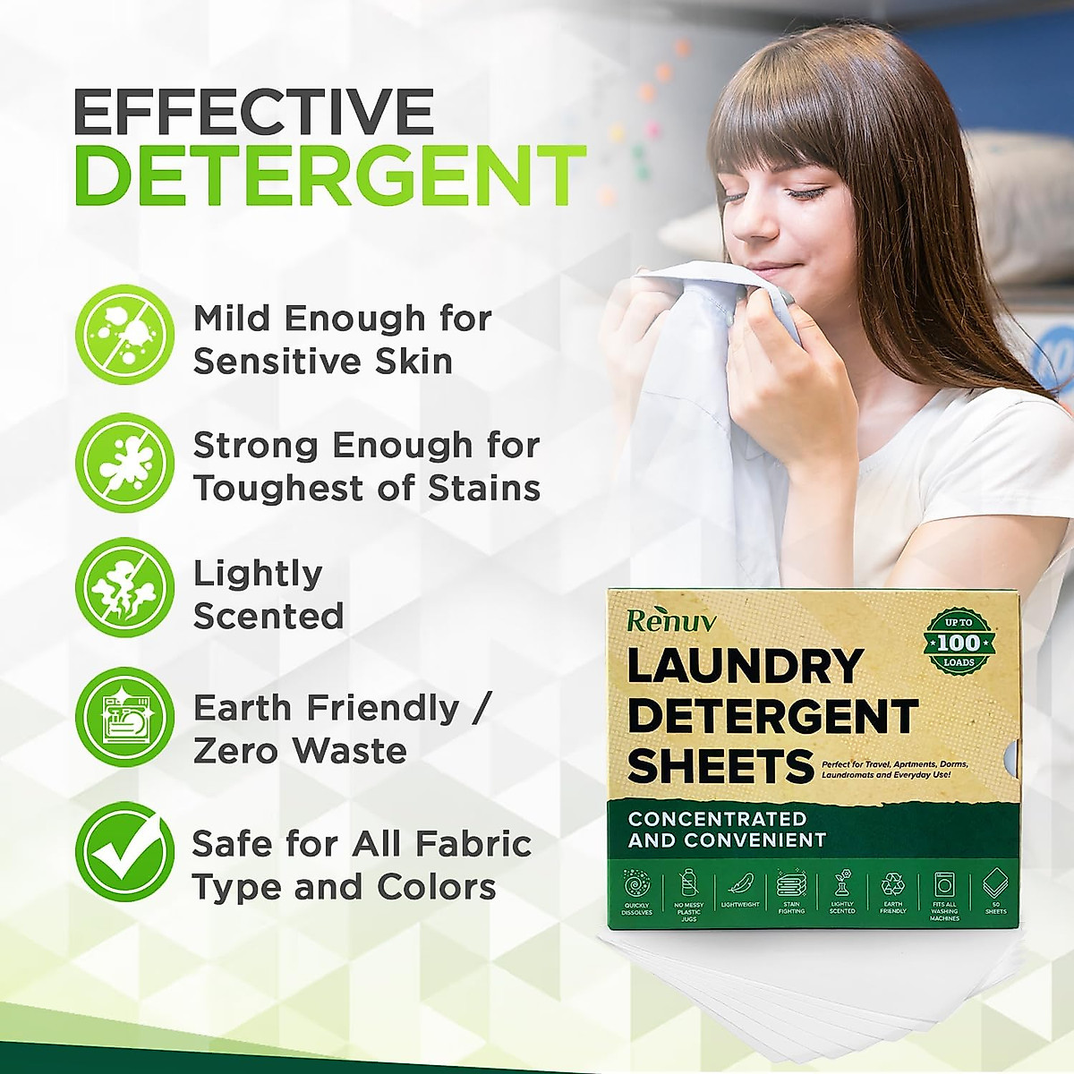 Renuv Laundry Detergent Sheets up to 100 Loads - Eco Friendly, Sustainable, Biodegradable & Liquidless Strips, 50 Sheets
