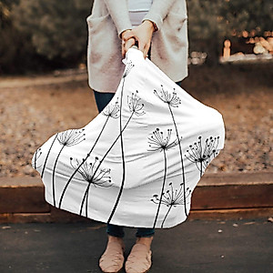 Baby Nursing Cover Carseat Canopy Modern Black Line Dandelion Flower Breathable Privacy Breastfeeding Scarf Farm Blossoms Wild Floral Multi Use Car Seat Covers for Boys or Girls