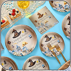 Sunnyray 96 Pieces Magical Wizard Baby Shower Plates and Napkins a Magical Bundle Is on the Way Baby Shower Party Supplies Dessert Plates Napkins Forks for 24 Guests