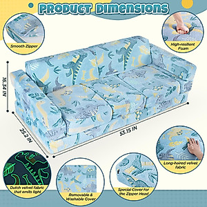 Olasme 13PCS Kids Play Couch, Foam Modular Kids Couch Sofa, Glowing Toddler Couch Convertible Baby Play Couch Children Sofa for Playroom Bedroom (Blue)