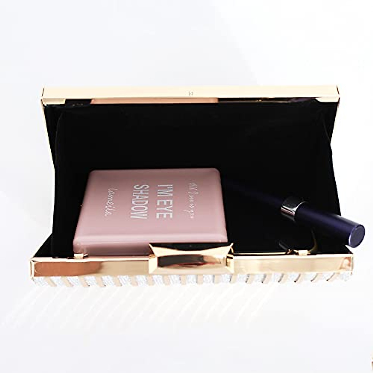 Reberomantic Women Lattice Pattern Metal Handbag Chain Geometric Evening Clutch Purse (Y-Silver)