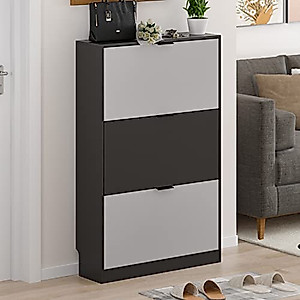 Homsee Shoe Storage Cabinet with 3 Flip Down Drawers, 3-Tier Wood Shoe Rack Organizer for Entryway, Hallway & Closet, Dark Grey & Light Gray (31.5”L x 9.4”W x 49.2”H)