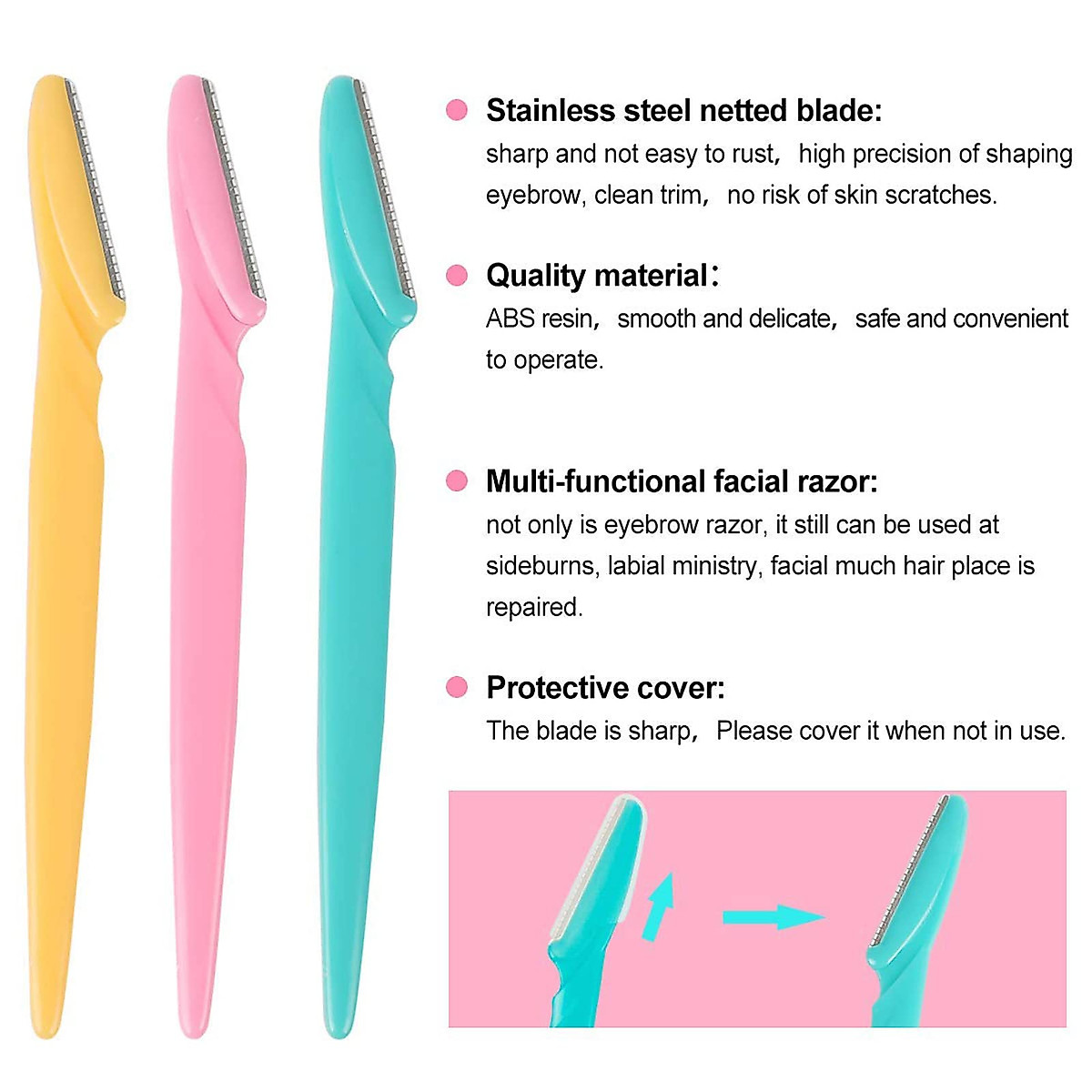 18Pcs Eyebrow Razor Multipurpose Exfoliating Dermaplaning Tool Trimming and Shaving Grooming Eyebrow Face Razor and Eyebrow Shaper for Women 3 Colors