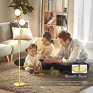bulbeats Dimmable Gold Floor Lamp, 3 Globe Tall Standing Lamps for Living Room with 3PCS 3000K G9 Bulbs, Frosted Shades, Mid Century Modern Floor Lamp for Bedroom Office Home Decor