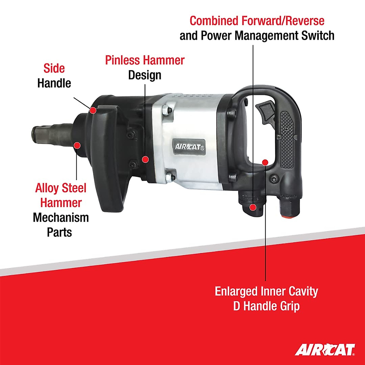 AIRCAT Pneumatic Tools 1992-1: 1-Inch Straight Impact Wrench with Pinless Hammer Mechanism 2,000 ft-lbs - Standard Anvil