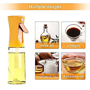 Oil Sprayer for Cooking, 220ml olive oil spray bottle, Oil mister spray for Air Fryer, Baking, Salad Dressings, Grilling (Glass Bottle, 220ml/7.4 oz) (Yellow)