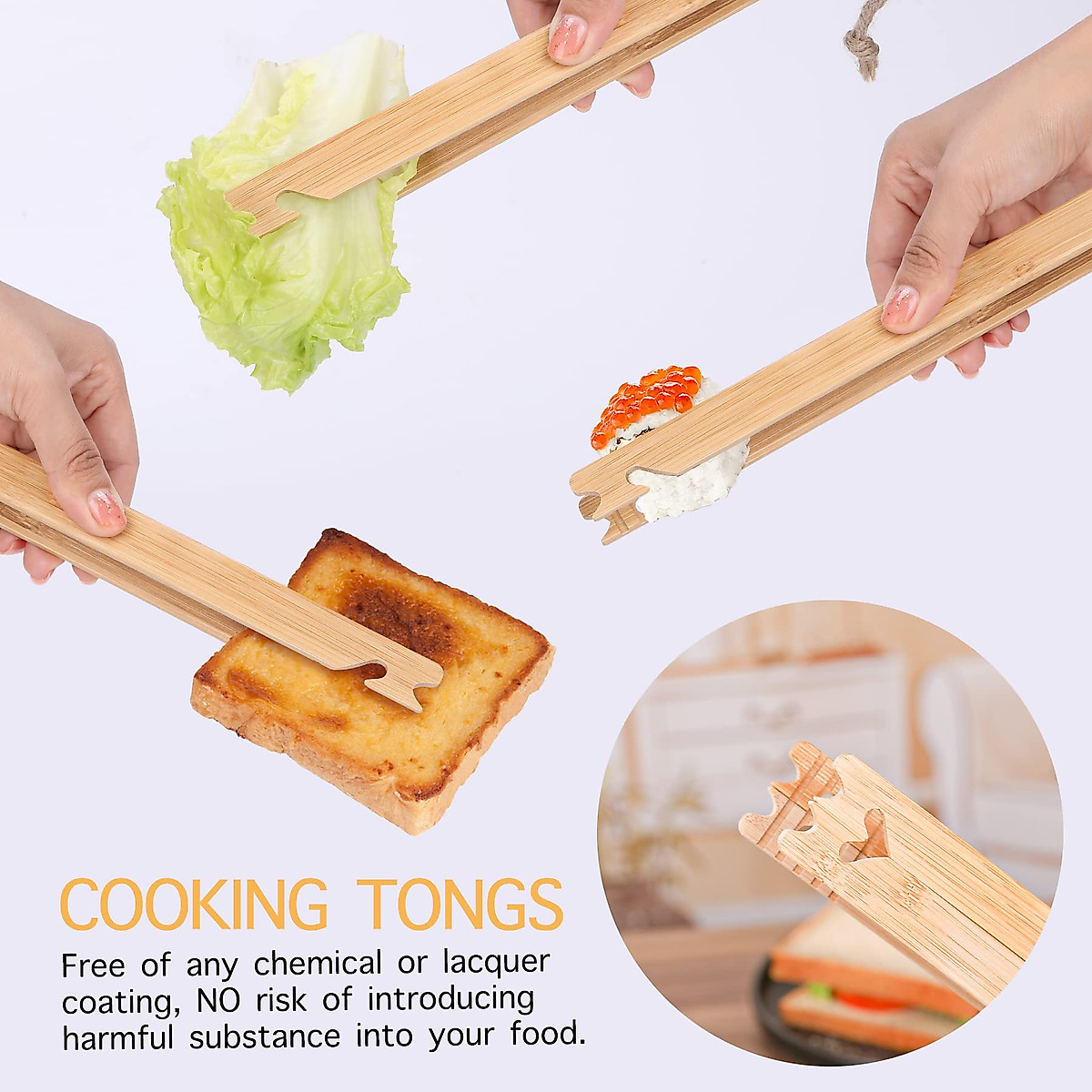 Recsrdce （11 inches Oven Rack Puller， bamboo cooking tongs, Salad pliers，toaster tongs）and（8inches Cream spatula,mini serrated knif,Wooden handle/Stainless steel spatula blade ）