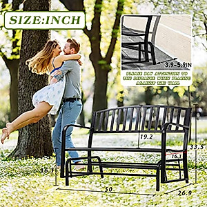 FDW Patio Glider Bench Garden Bench for Patio Outdoor Bench Metal Bench Park Bench Cushion for Yard Porch Clearance Work Entryway
