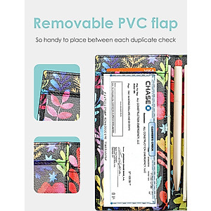 Zreal Checkbook Cover for Men & Women, Premium Vegan Leather Checkbook Holder Slim Wallets for Top & Side Tear Duplicate Checks with RFID Blocking (Flower)