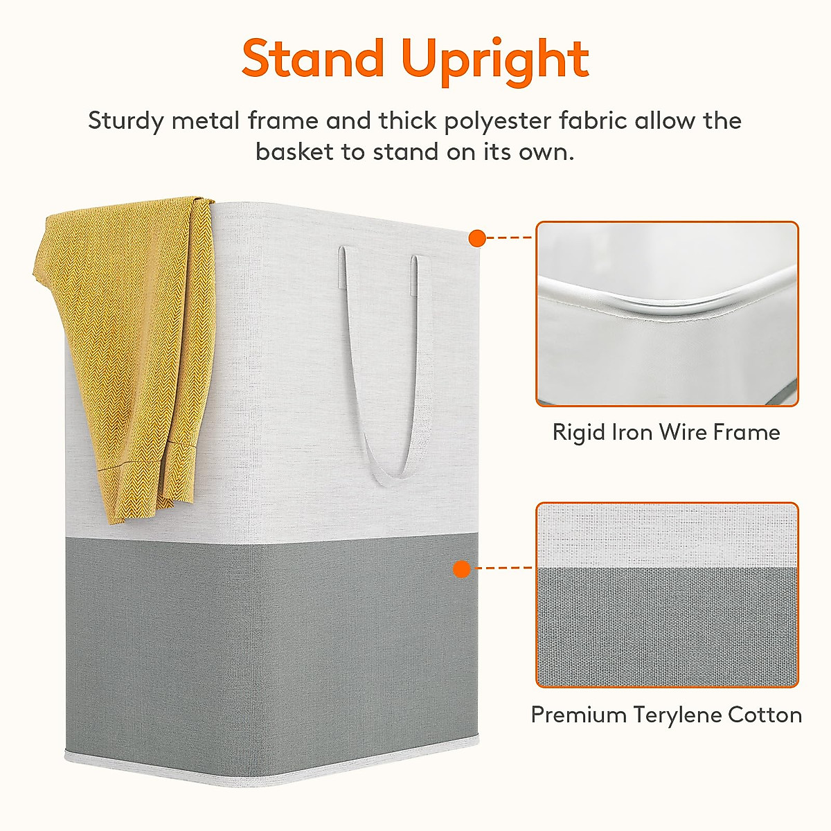 Lifewit 2 x 80L Laundry Hamper, Freestanding Laundry Basket with Handles, Waterproof Tall Collapsible Clothes Hamper for Laundry Dorm Bedroom Bathroom, Dark-Light