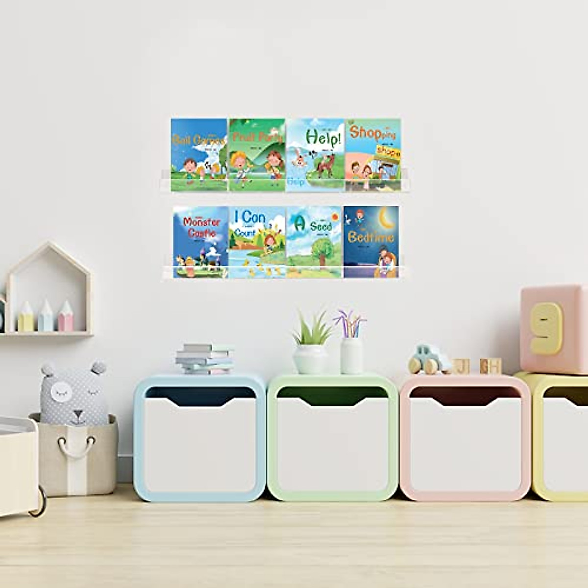 QPEY Clear Acrylic Shelves,15" Invisible Floating Bookshelf Wall Mounted Wall Shelves for Picture Display,Record Storage,Book,Magazine,Files Organizer-Acrylic Shelves 2 Packs