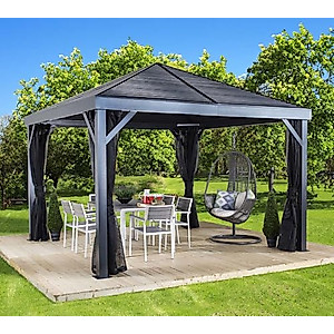 Sojag 12' x 12' South Beach Hardtop Gazebo Outdoor Weather-Resistant Aluminum Frame Shelter with Mosquito Net