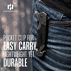 Hayvenhurst Tactical - Folding Knife - EDC Knife - Pocket Knife For Men With Pointed Stainless Steel Blade and Aluminium Handle - Everyday Carry Knife With Pocketclip, Bottle Opener