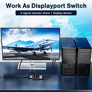 Displayport Switch Splitter Box, 8K Bi-Directional DP 1.4 Switch 2 in 1 Out/1 in 2 Out Selector Box for PC Host Monitor Laptop with 8K@30HZ 4K @120 HZ 2K @144HZ Display Port Video