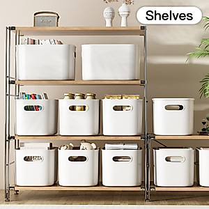 MSHOMELY 8 Packs Plastic Storage bins with Lid White Storage Containers with Lids Stackable Containers for Organizing Storage Box with Handle, Cube Storage Bins for Shelves, 9.84x7.1x6.3 inch